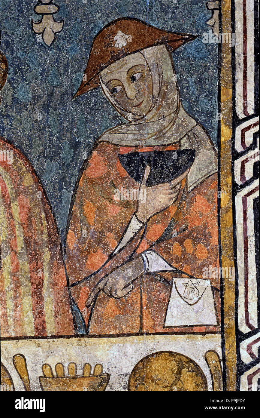 Mural of the old refectory of the Cathedral of Lleida, tempera painting ...