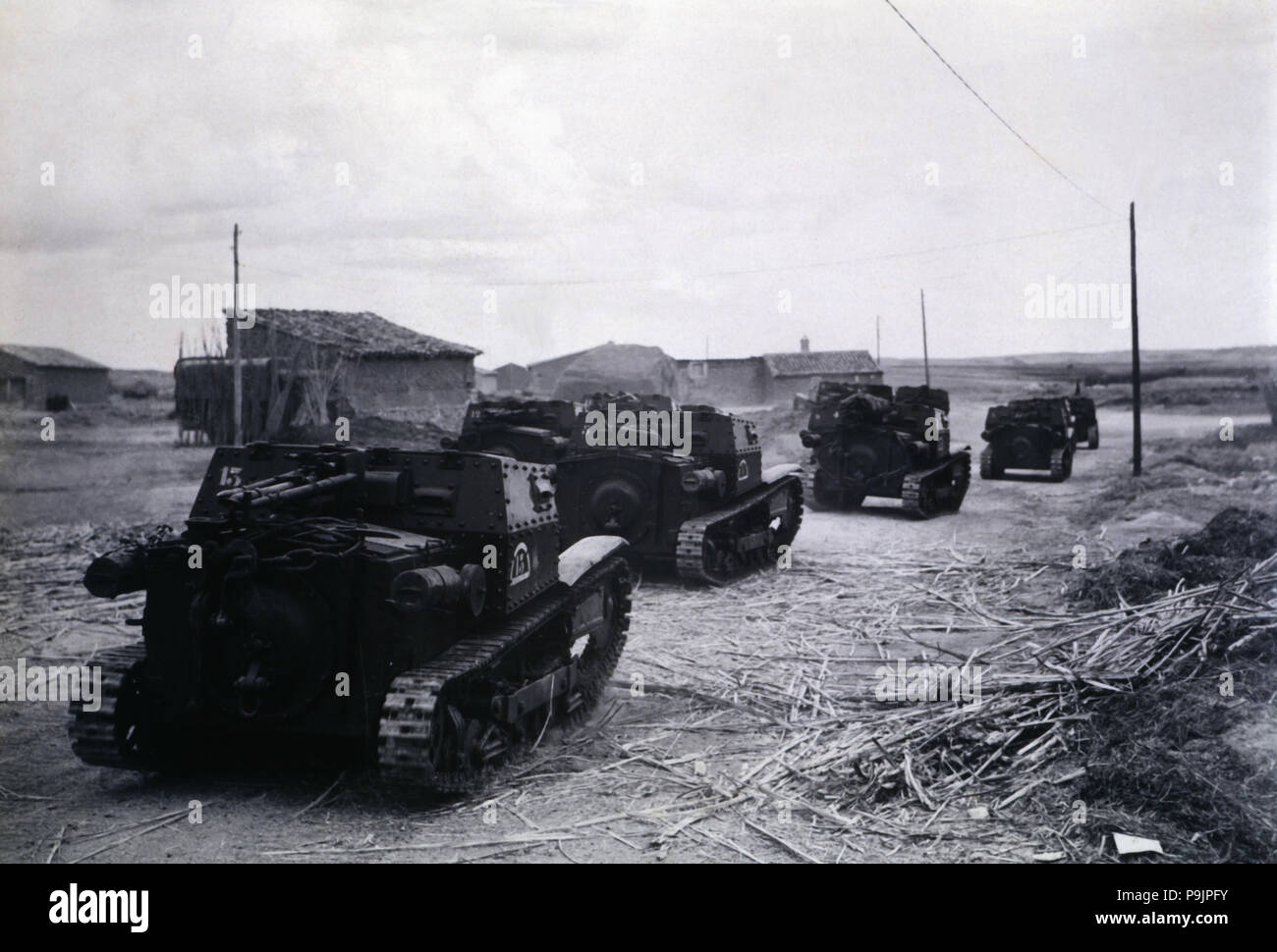 Spanish Civil War 1936-1939, Aragon front, Italian tanks marching ...