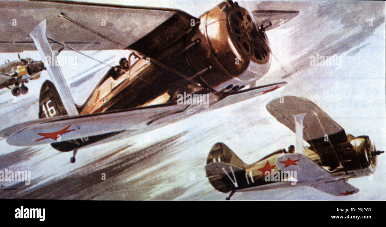 Spanish Civil War, 1936-39. Soviet aircraft Polikarpov I-153, biplane ...