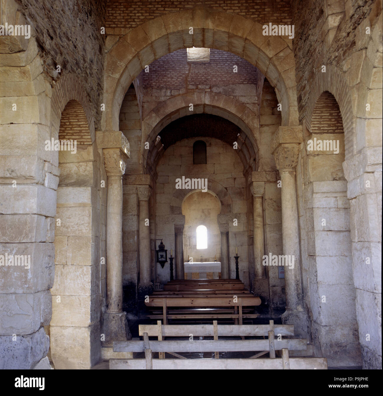 Interior of the central nave of the church of San Pedro de la Nave in ...
