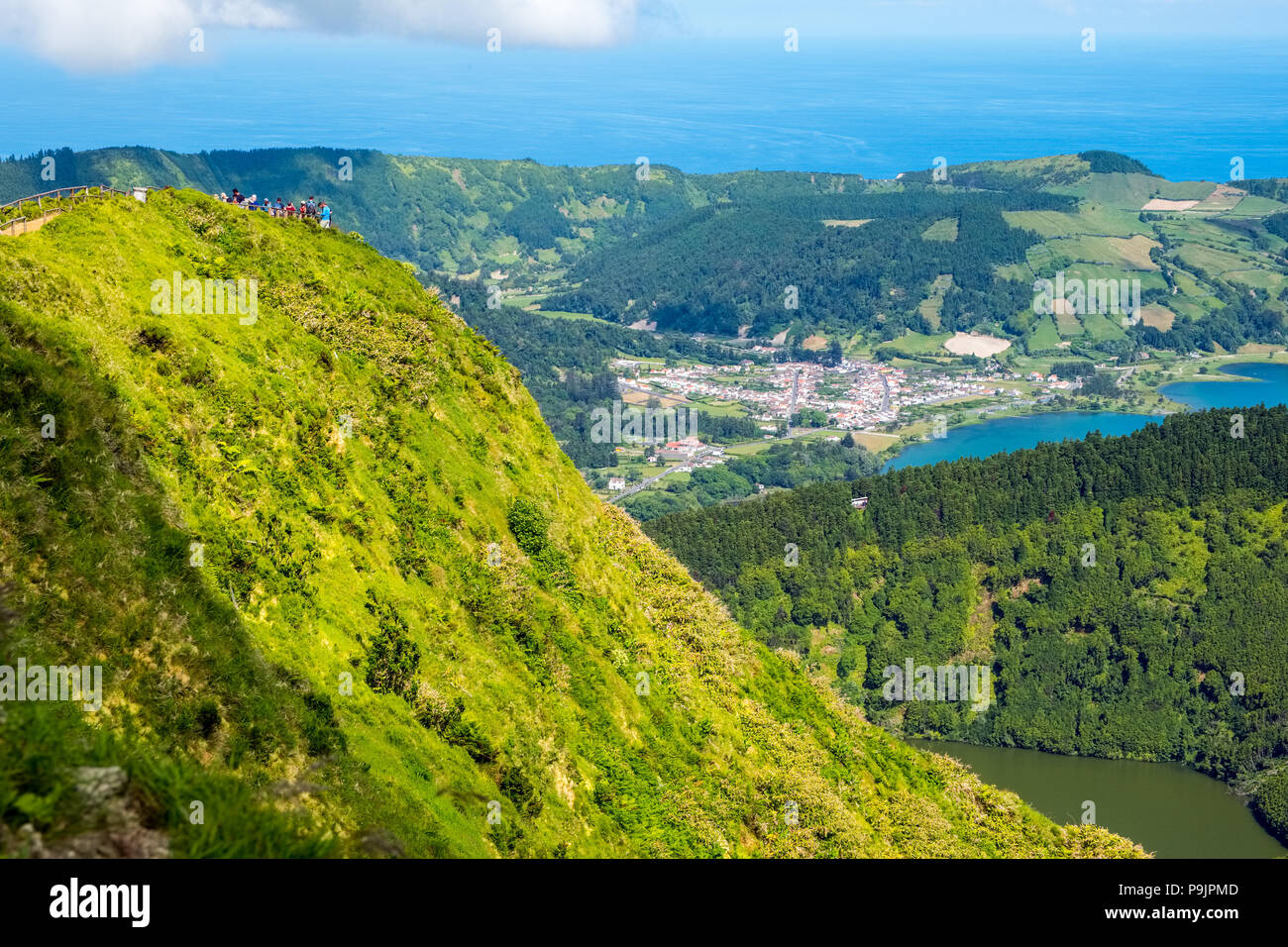 Sete Cidades, two lakes and a village in the dormant crater of a ...