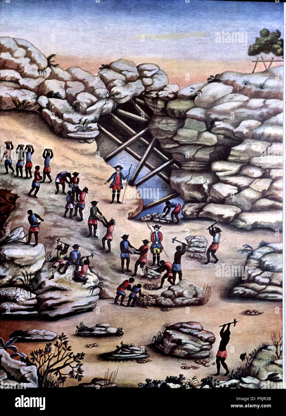 Workers in diamond mines, 18th century engraving Stock Photo - Alamy