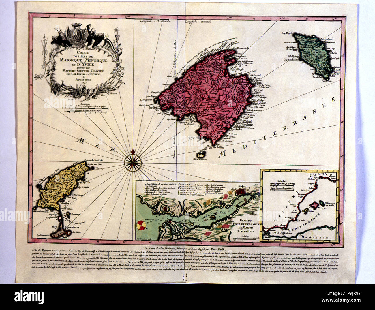 Map of the Majorca, Menorca and Ibiza islands, in hand engraving and ...