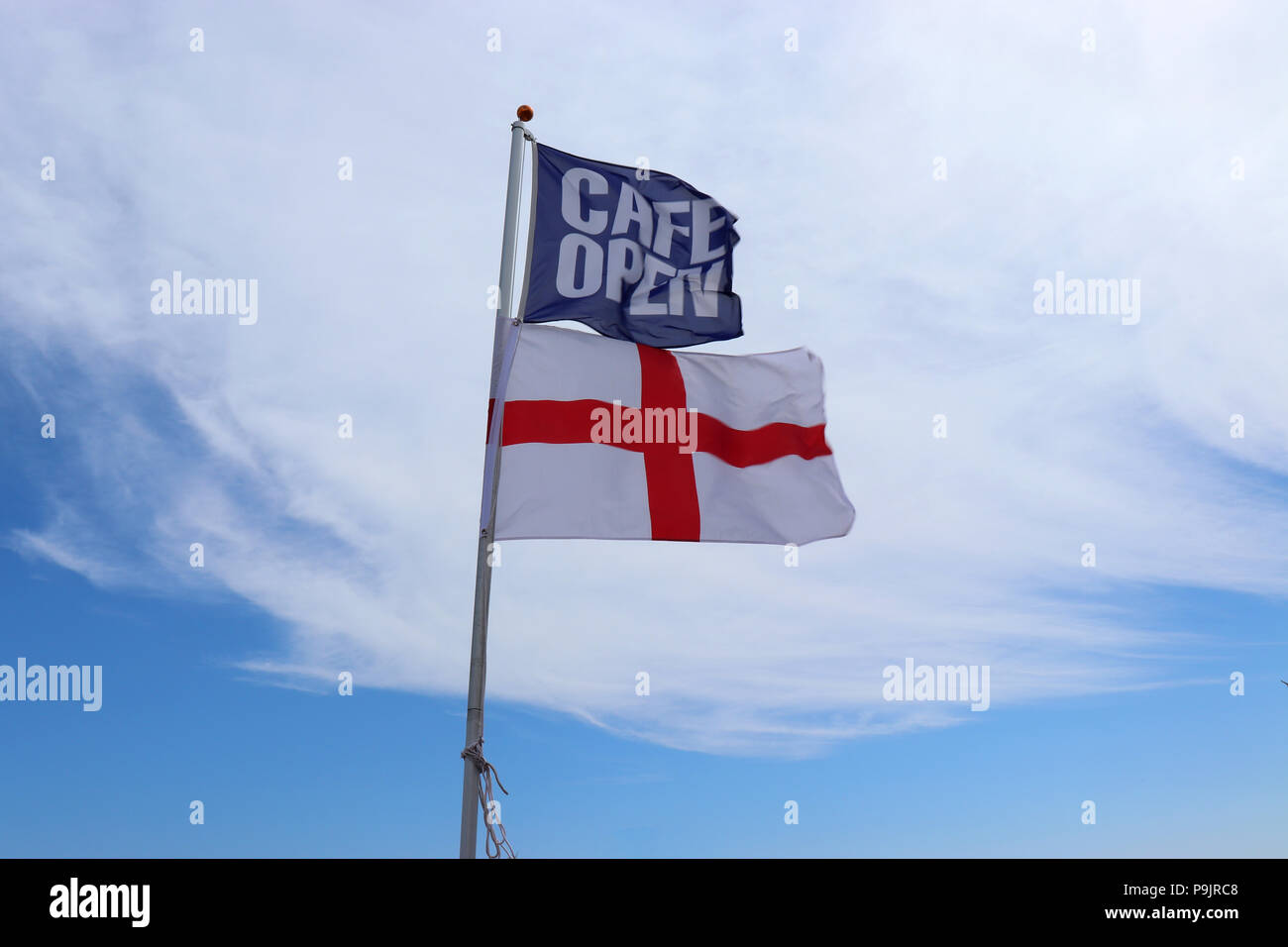 Cafe open flag Stock Photo - Alamy