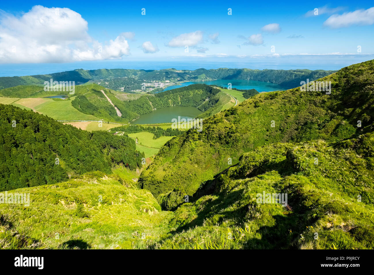 Sete Cidades, two lakes and a village in the dormant crater of a ...