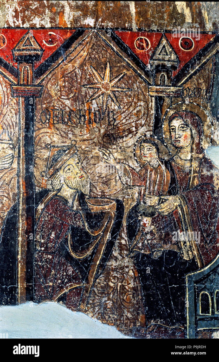 Front of the Iguácel altar, detail of the scene of the Epiphany. Panel ...