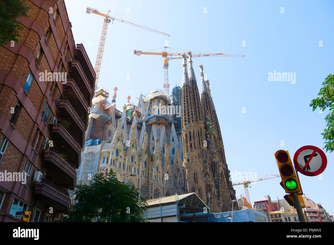 Barcelona, Spain - August 17, 2017: View of the Sagrada Familia a large ...