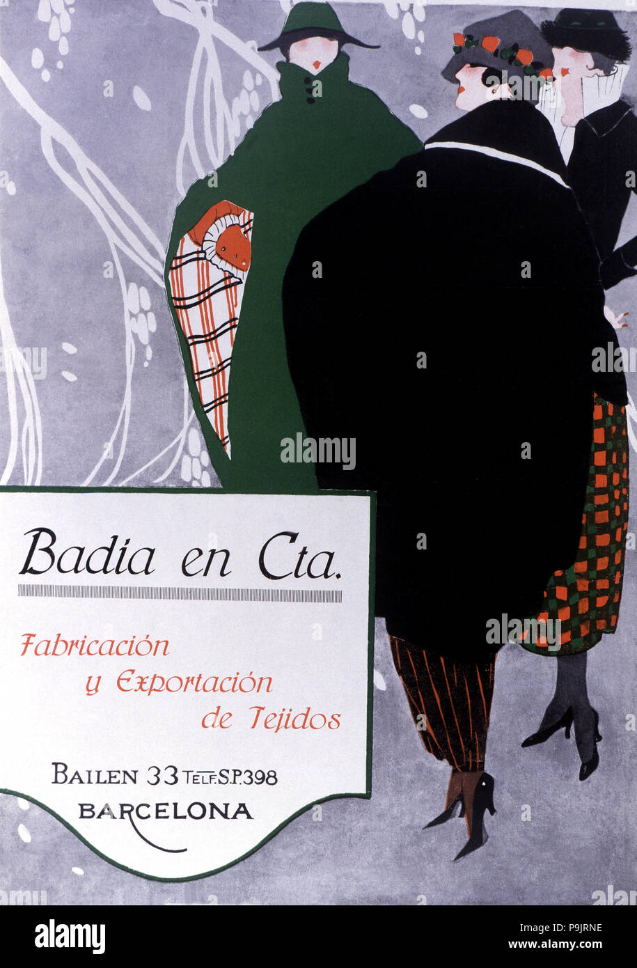 Flyer of 1921 advertising Badia House in Barcelona, a textile factory ...
