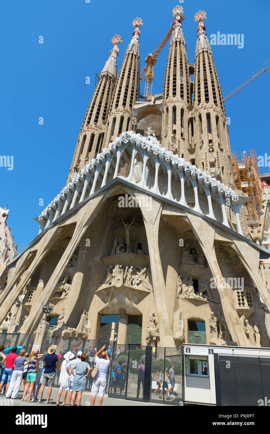 Barcelona, Spain - August 17, 2017: View of the Sagrada Familia a large ...