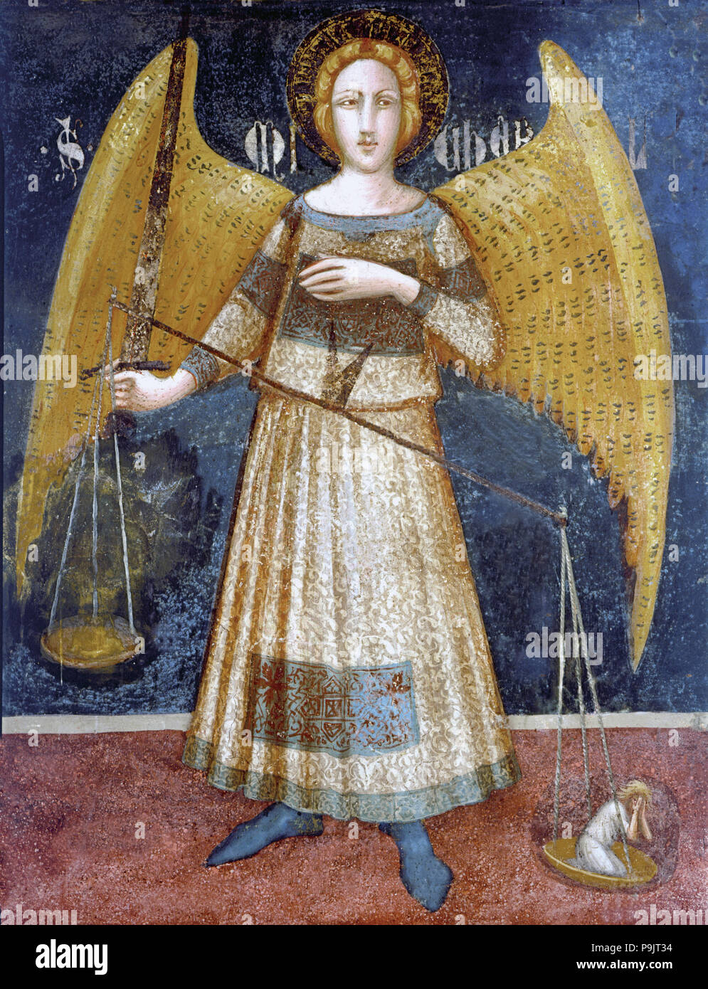 Angel holding a balance', detail of the paintings by Ferrer Bassa ...