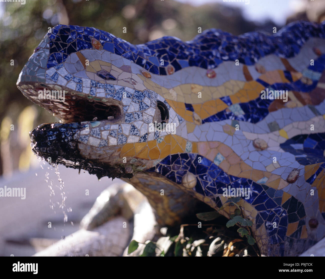 Detail of Triton fountain at the entrance of Park Güell, designed by ...