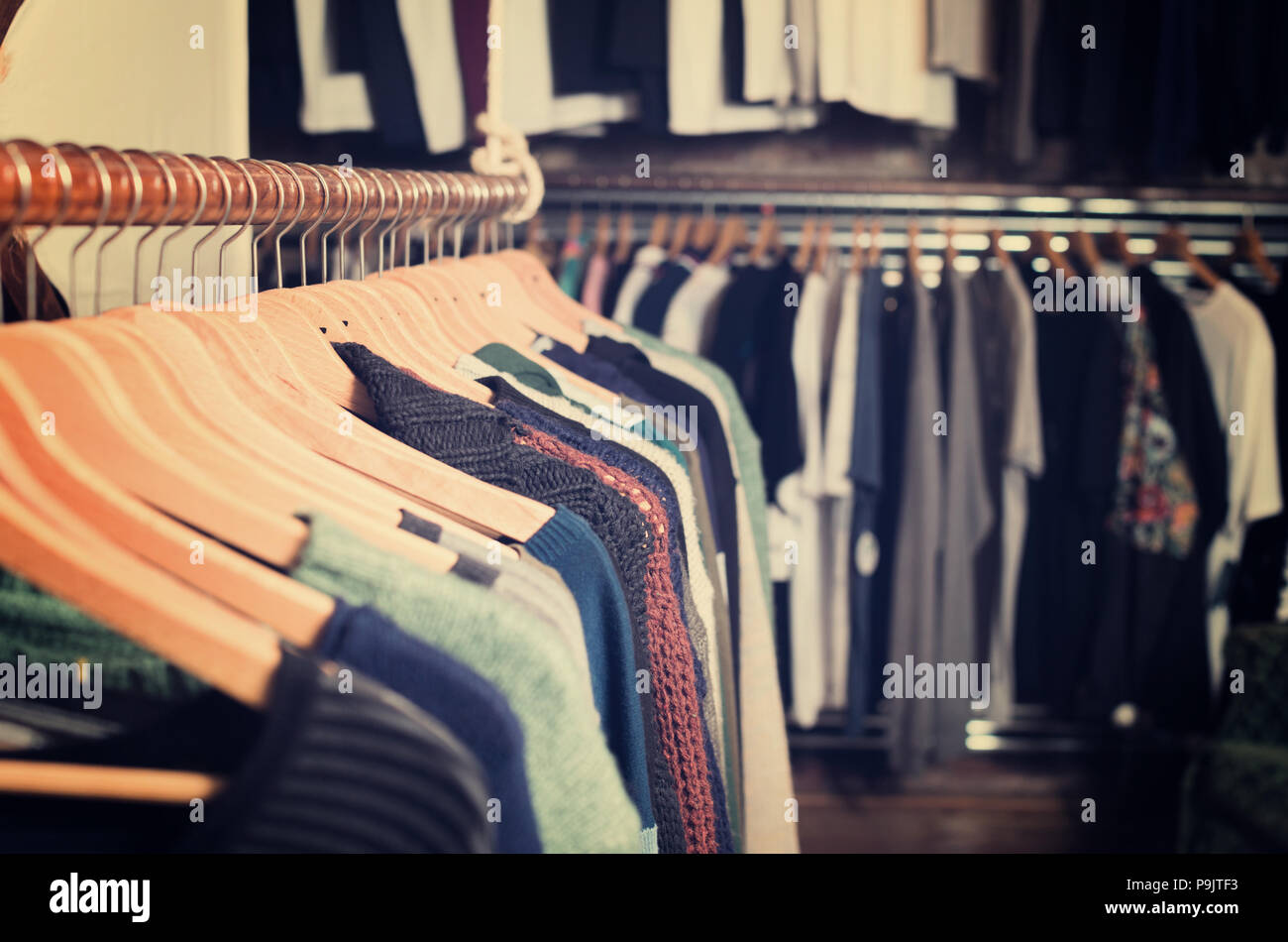 Different assortment of colorful fashionable stylish clothing in the ...