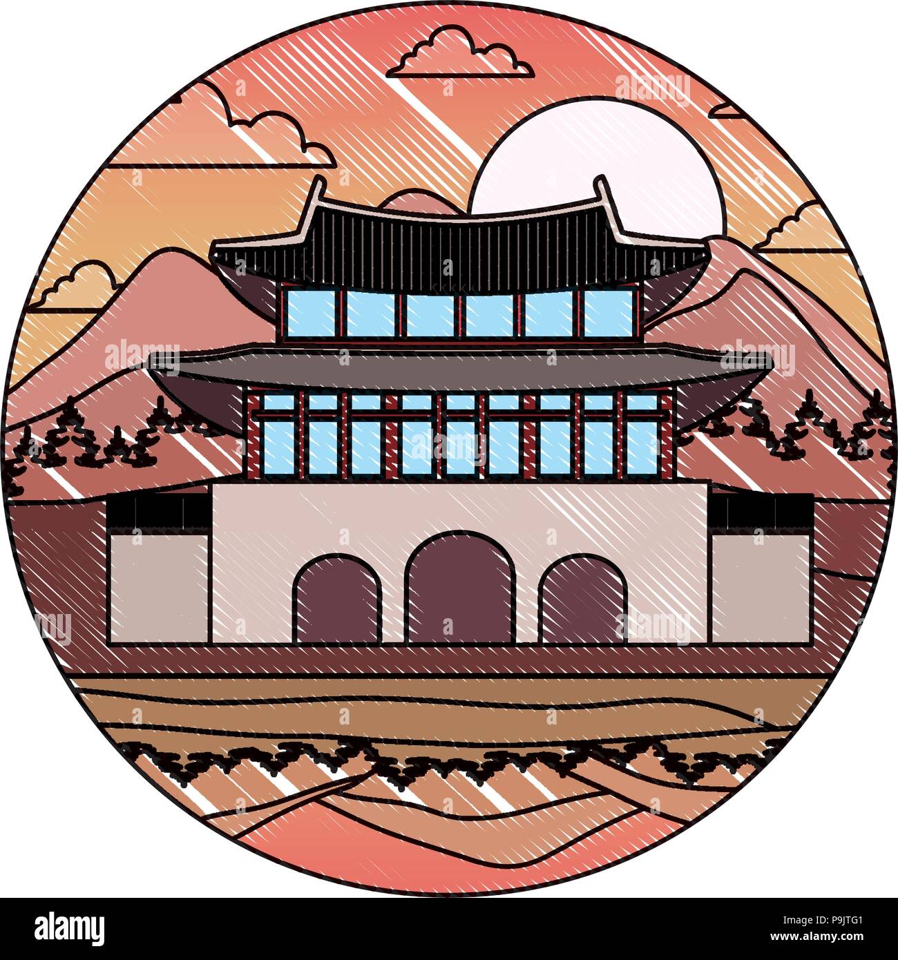 iconic palace of south korea over white background, colorful design ...