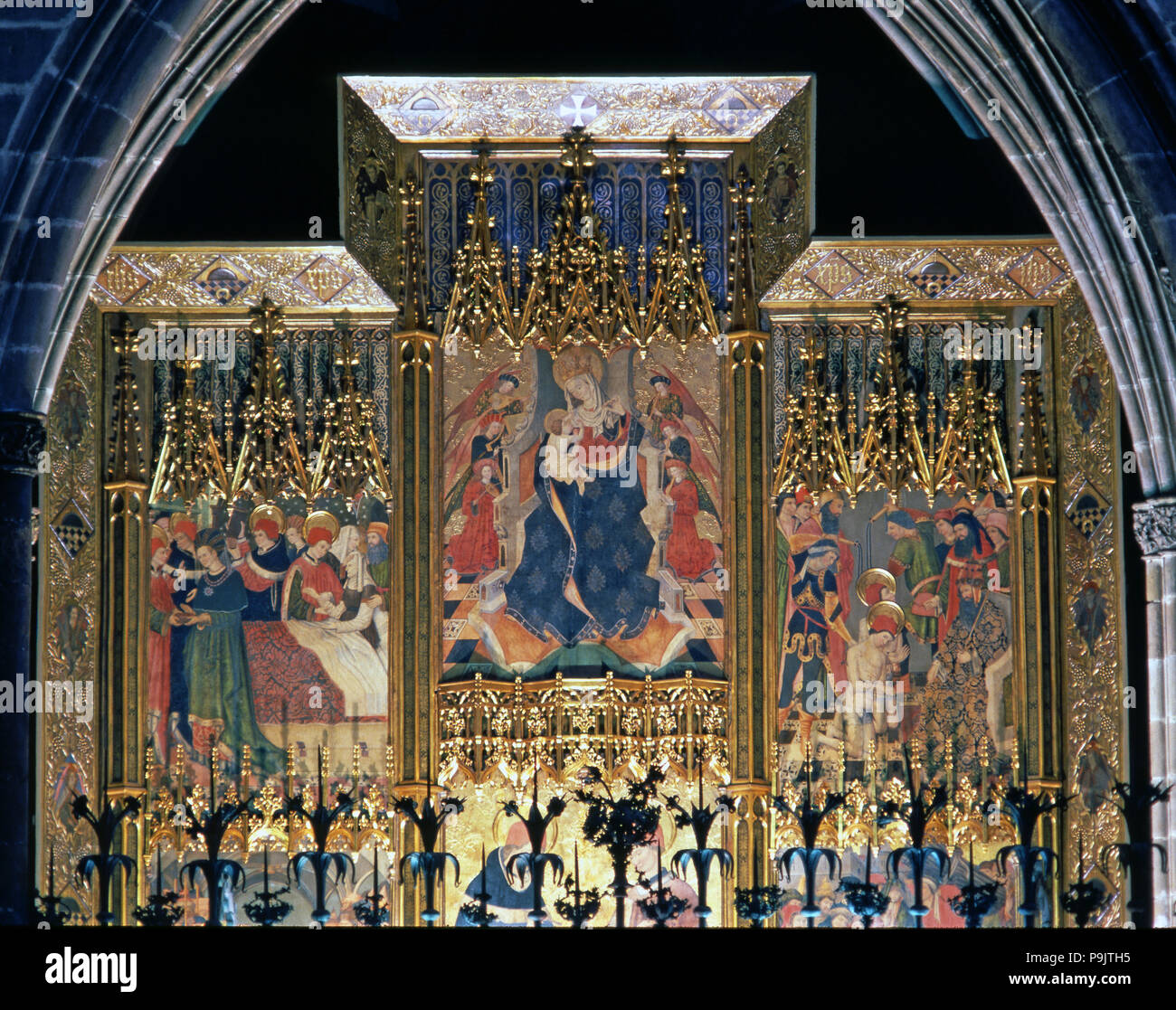 Altarpiece of Saints Cosme and Damian, detail of the three tables on ...