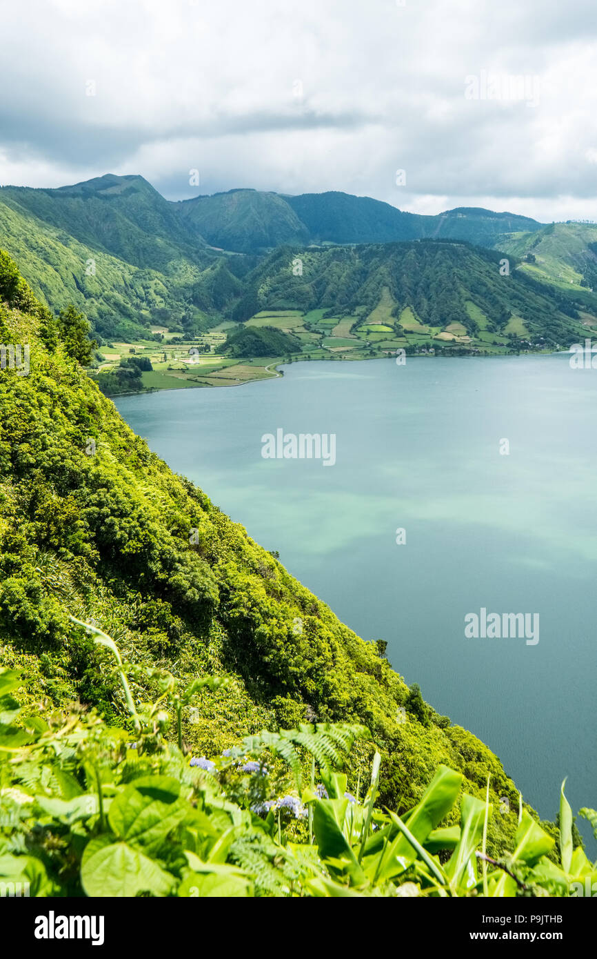Sete Cidades, two lakes and a village in the dormant crater of a ...