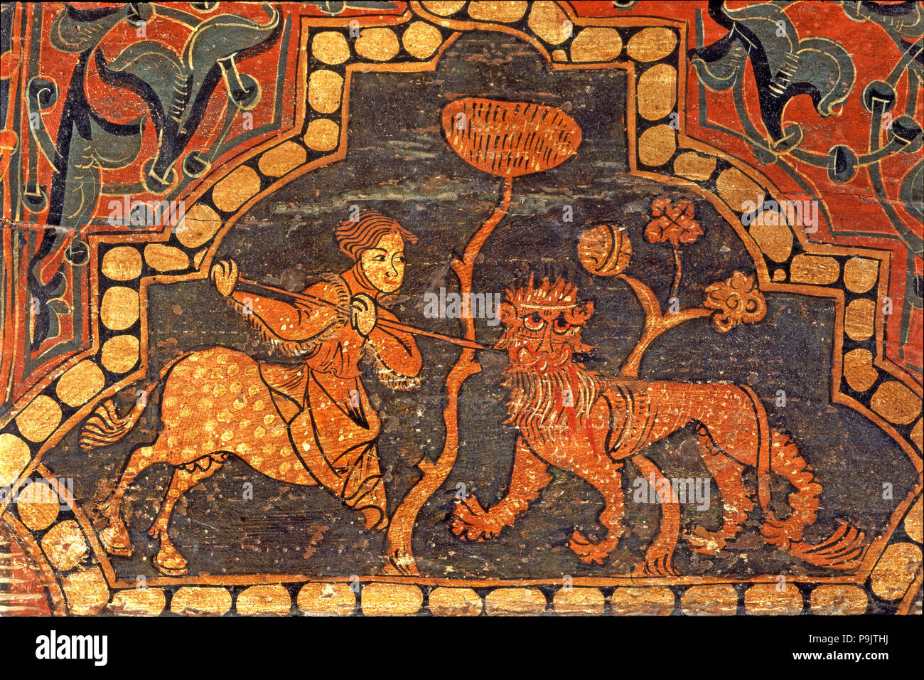 'A centaur fighting with a dragon', coffered ceiling, detail of a ...