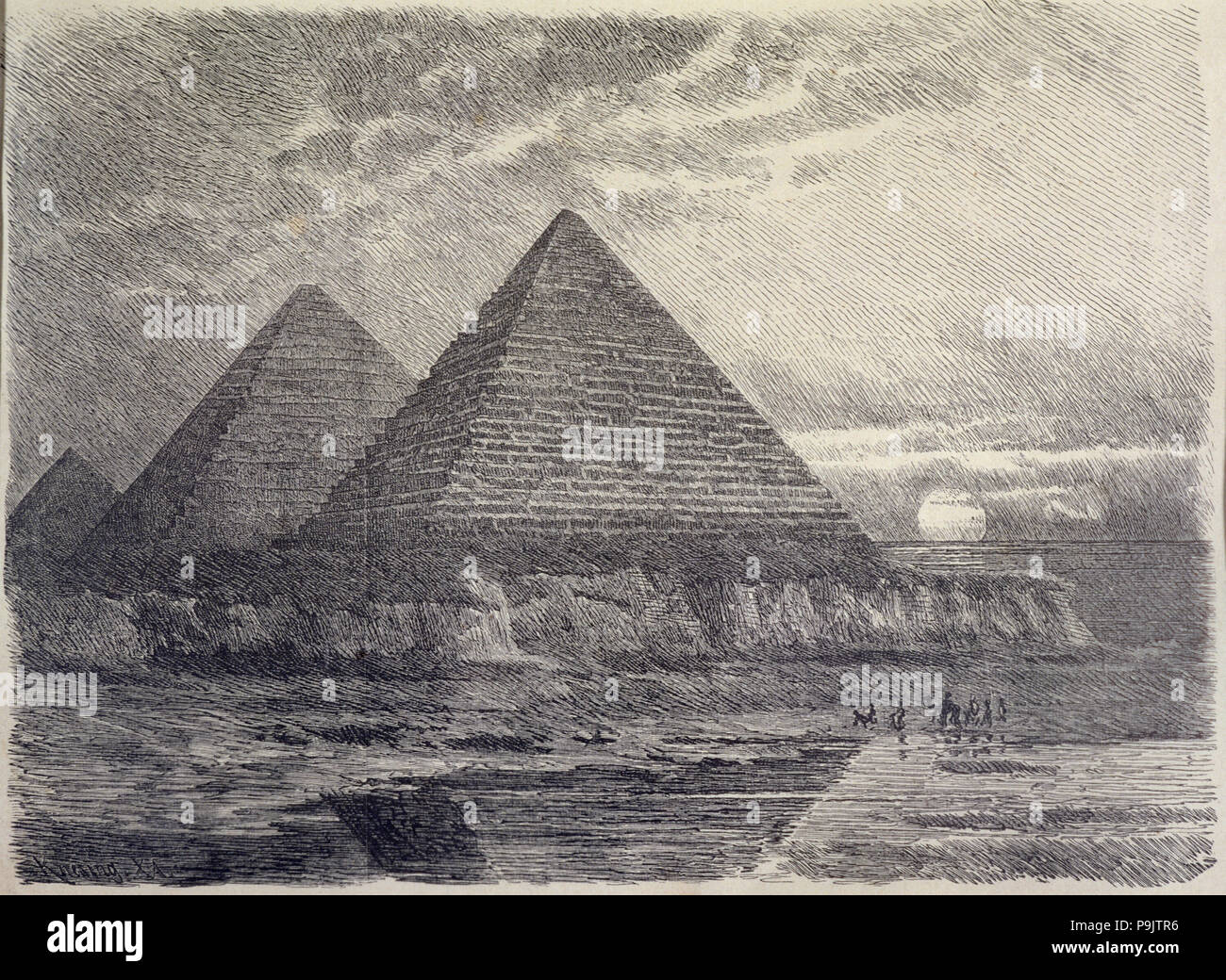 Pyramids of Egypt, German engraving from 1886, is one of the seven ...