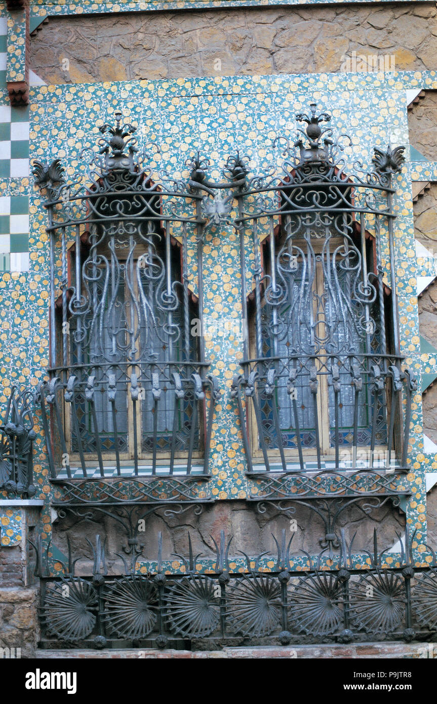 Vicens House, detail of wrought iron windows, designed by Antoni Gaudí ...