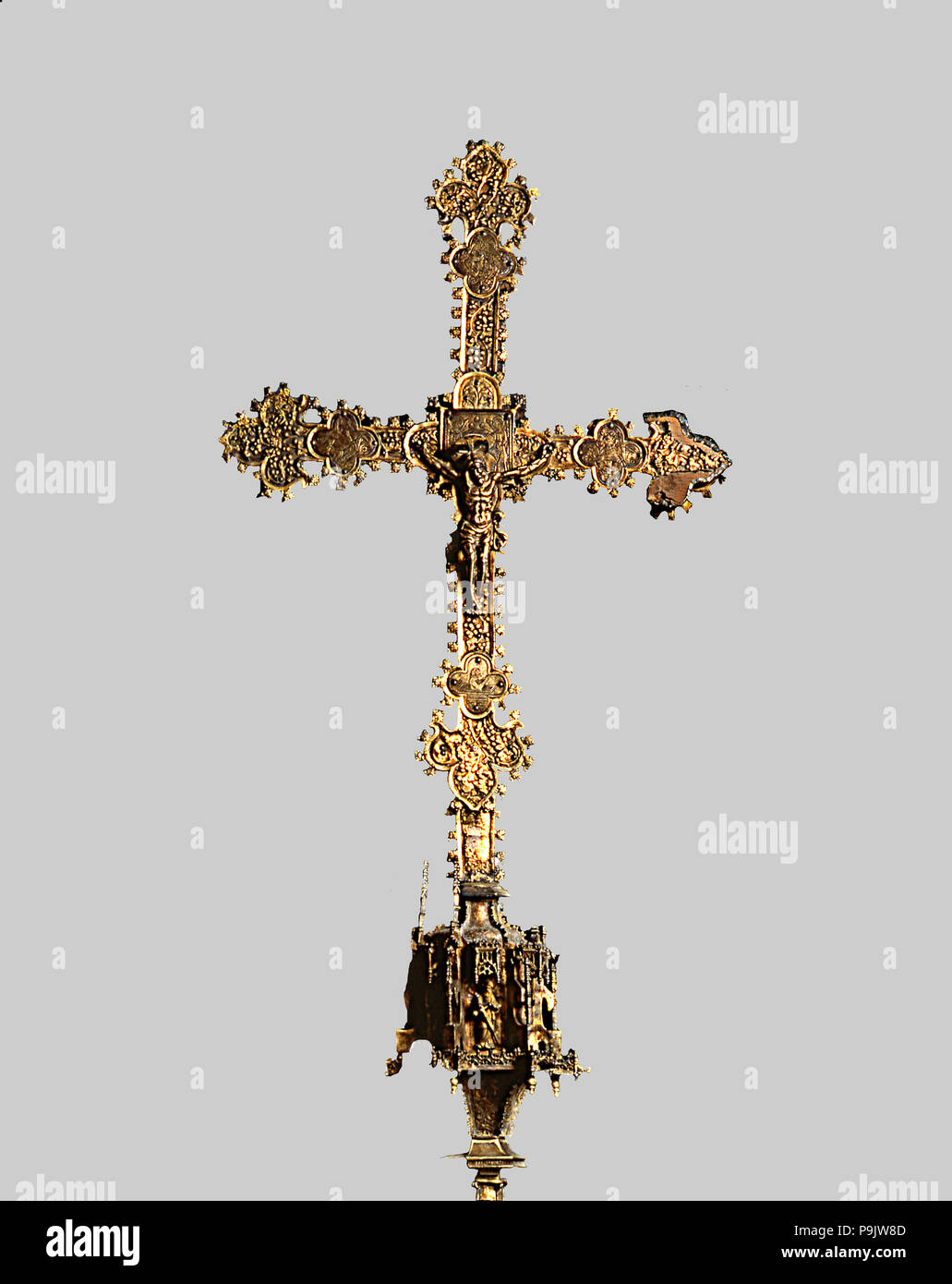 Processional cross, front, made of gilded silver, wood and glazed ...
