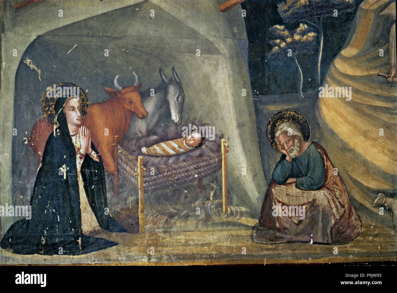 'The Nativity', mural of 1346 in St. Michael's chapel in the Monastery ...