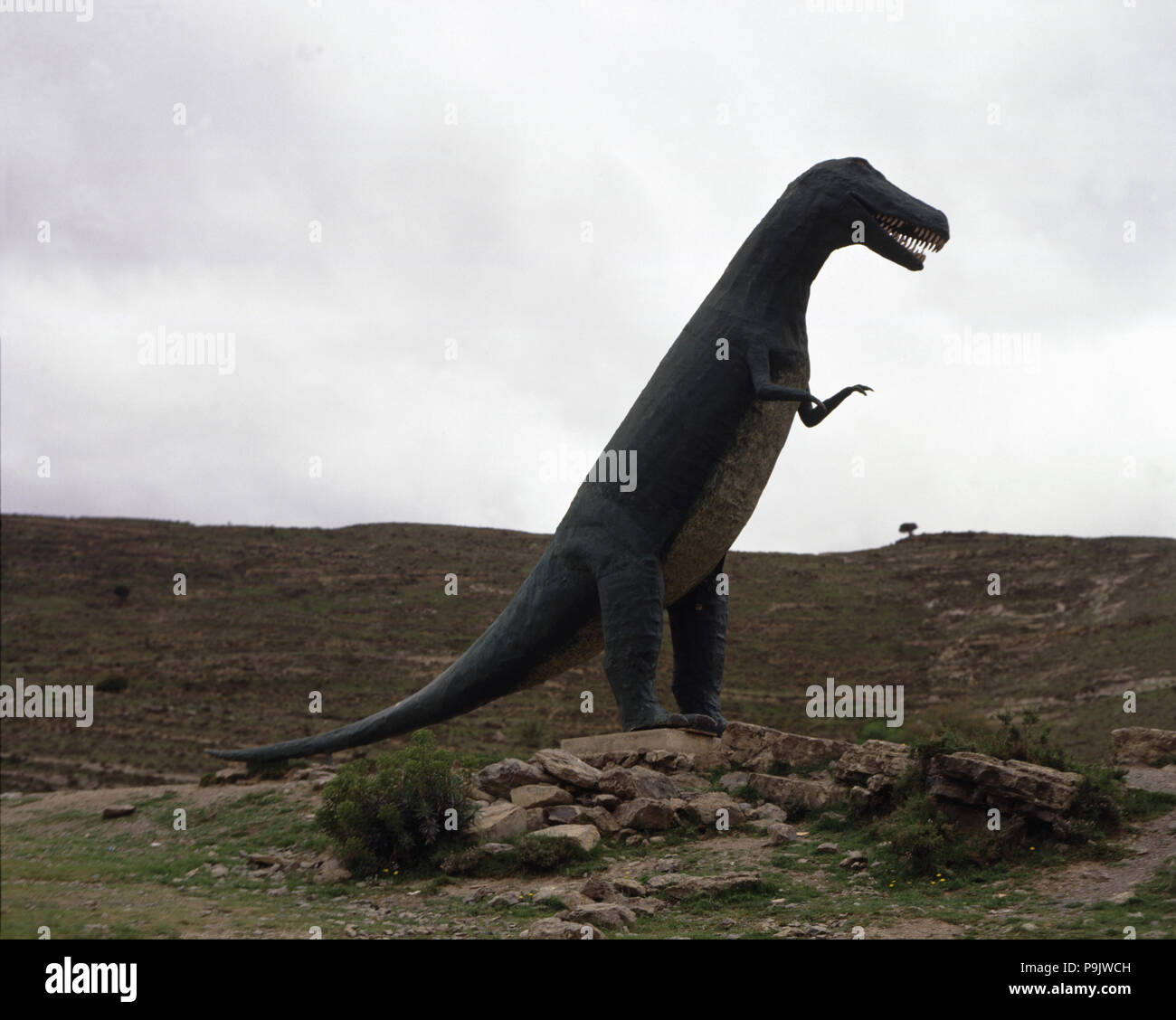 Reproduction of a dinosaur at the footprints site of such animals Stock ...