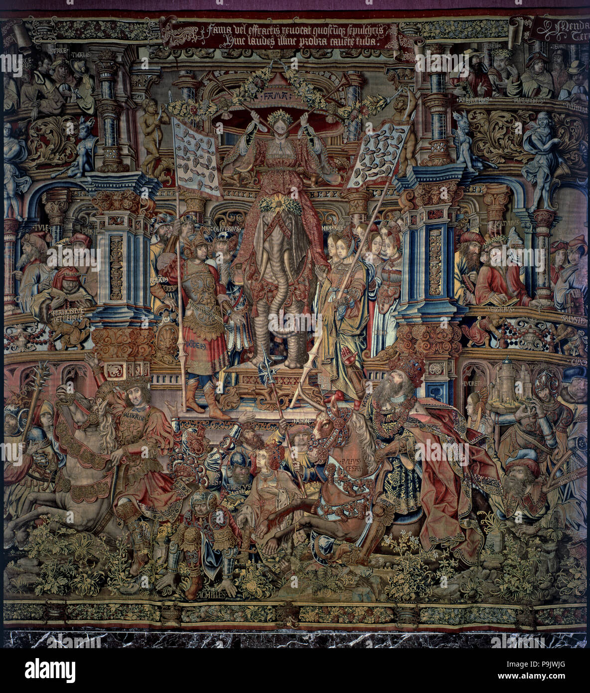 Honours'. 'The Fame', central detail of tapestry # 6 representing Fame ...