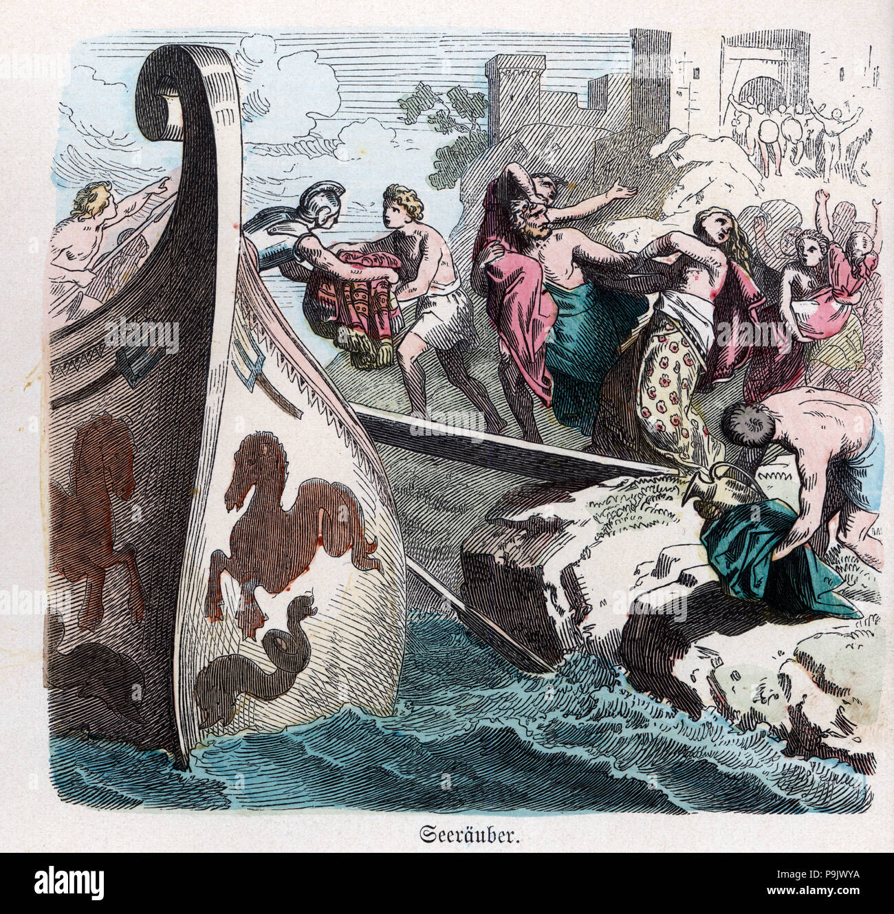 Ancient History. Greece. Sacking of a town by Greek pirates. German ...