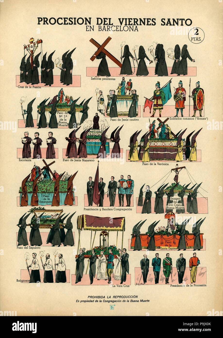 Popular holy cards, Easter, Good Friday procession in Barcelona ...