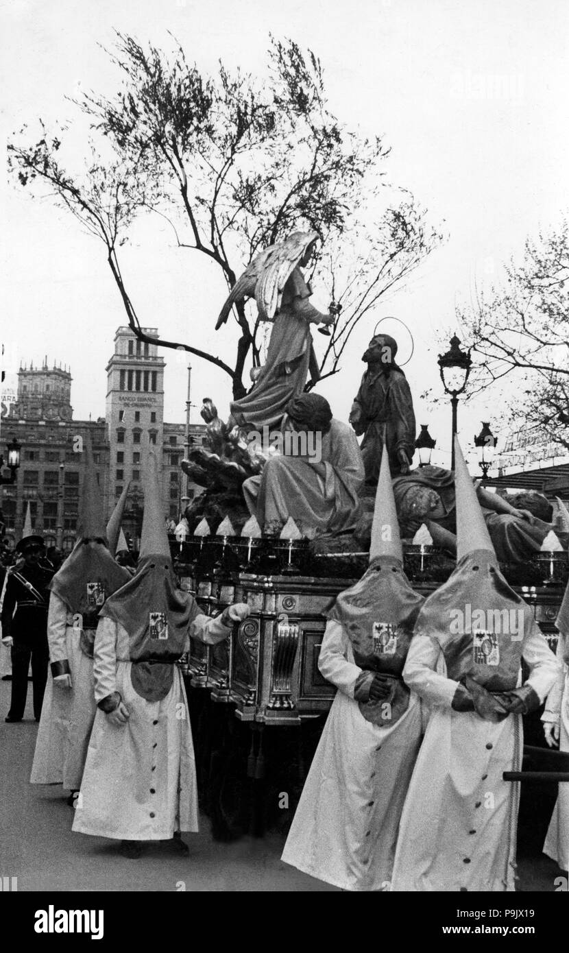 Easter procession passing through the Catalonia Square in Barcelona ...