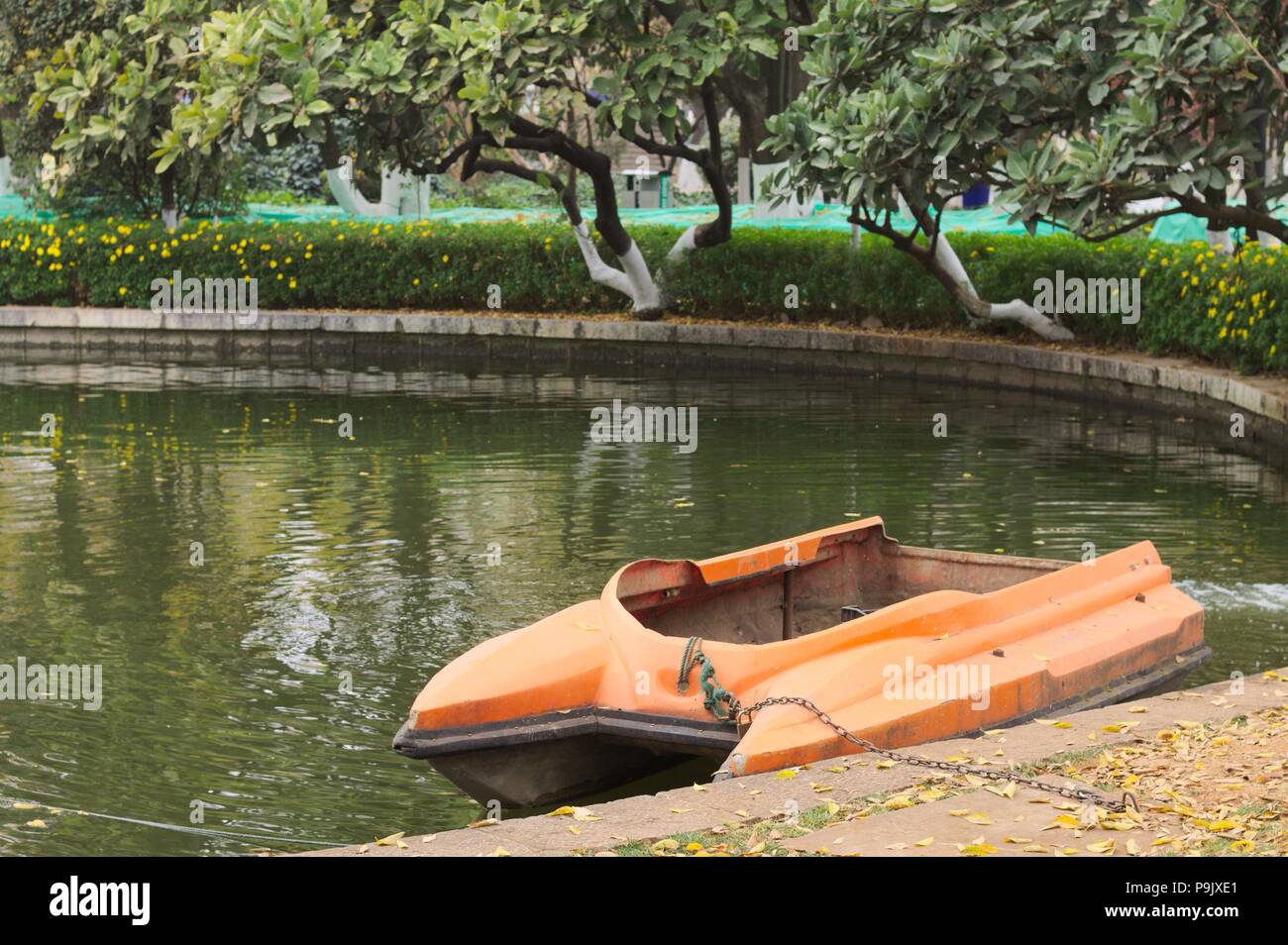 Isolated Orange speedboat in the lake (Kunming, Yunnan, China Stock ...