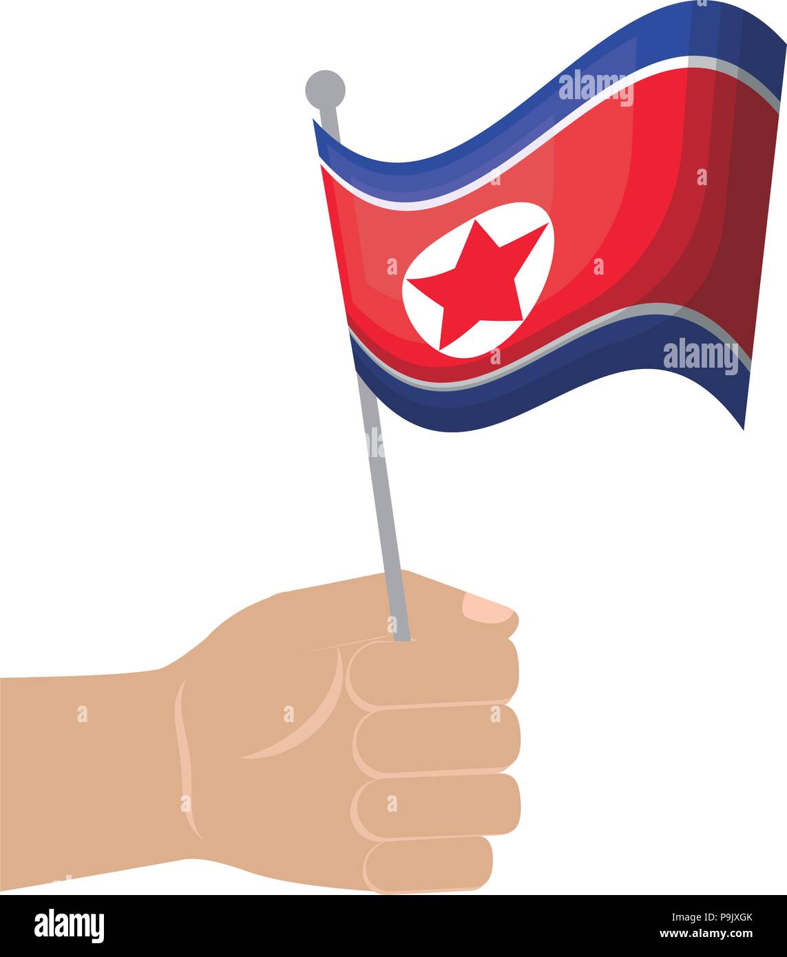 hand holding a north korea flag over white background, vector ...
