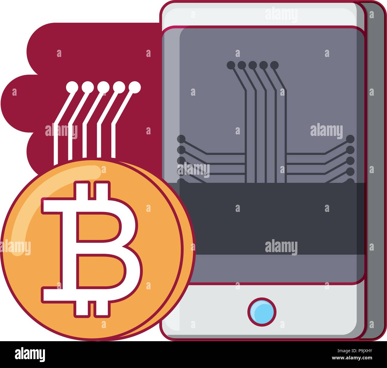 smartphone with bitcoin coin icon over white background, vector ...