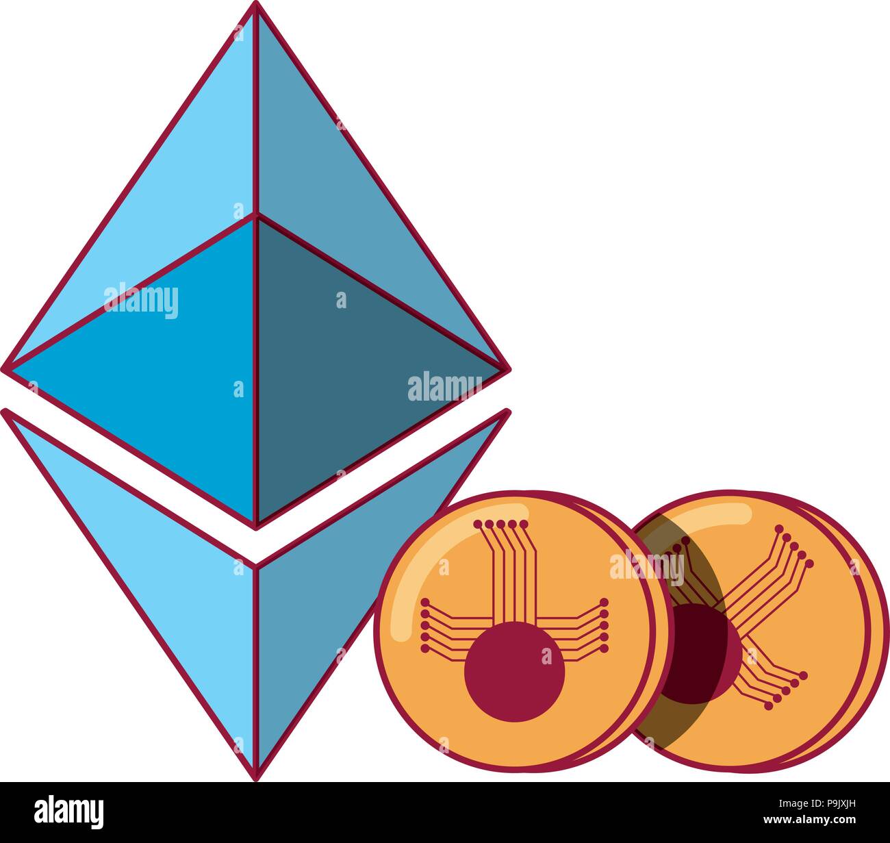 ethereum symbol and cryptocoins icon over white background, vector ...