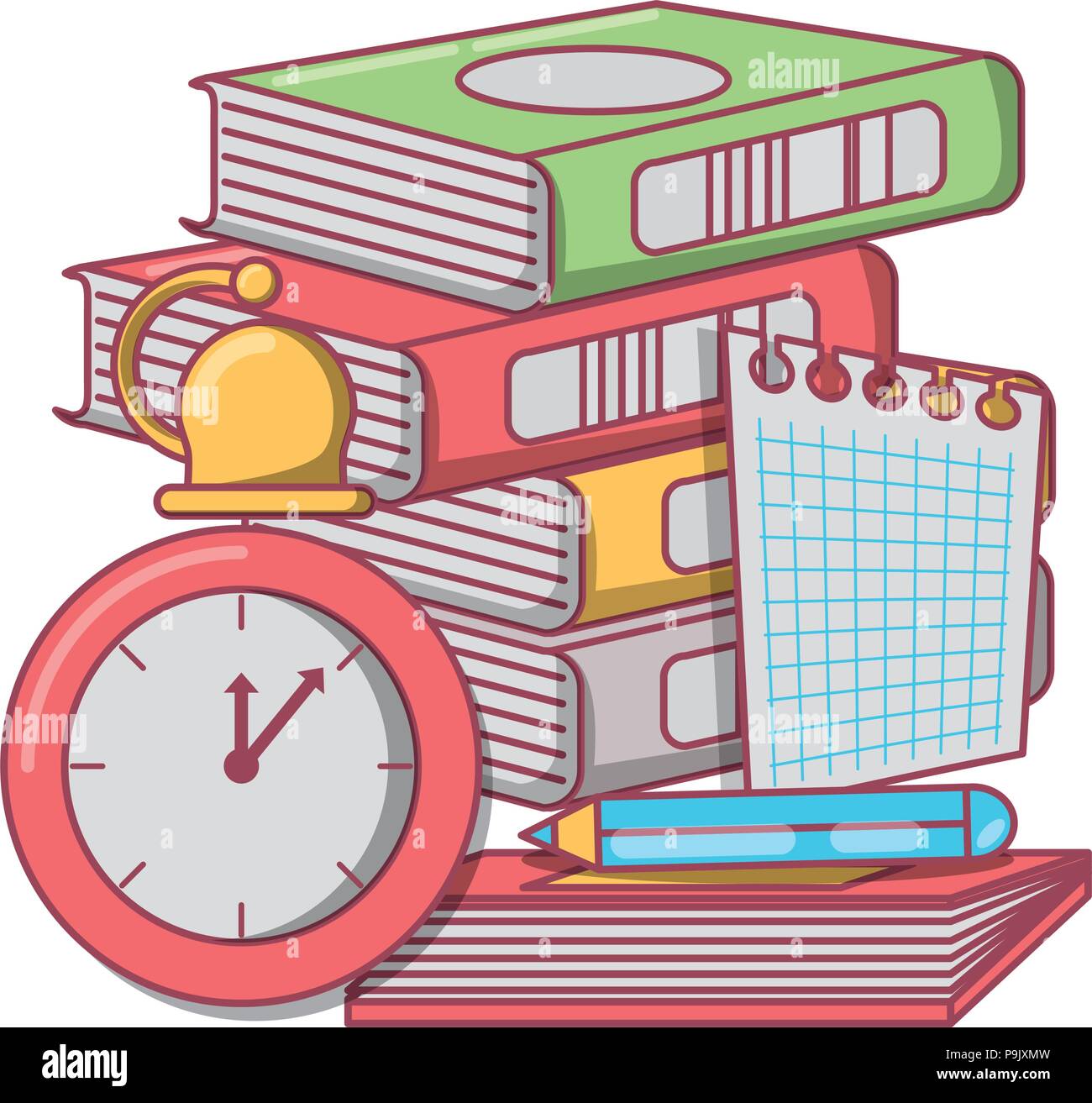 stack of books and chronometer over white background, vector ...
