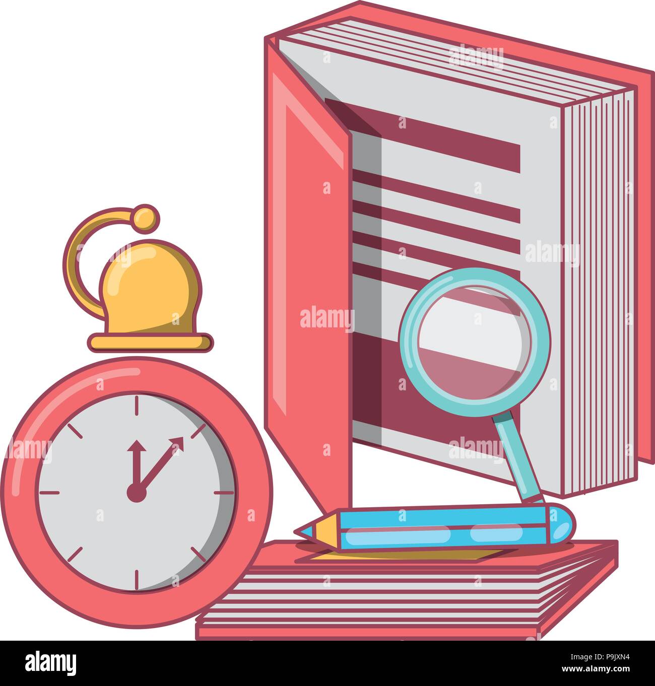 academic book and school bell over white background, vector ...