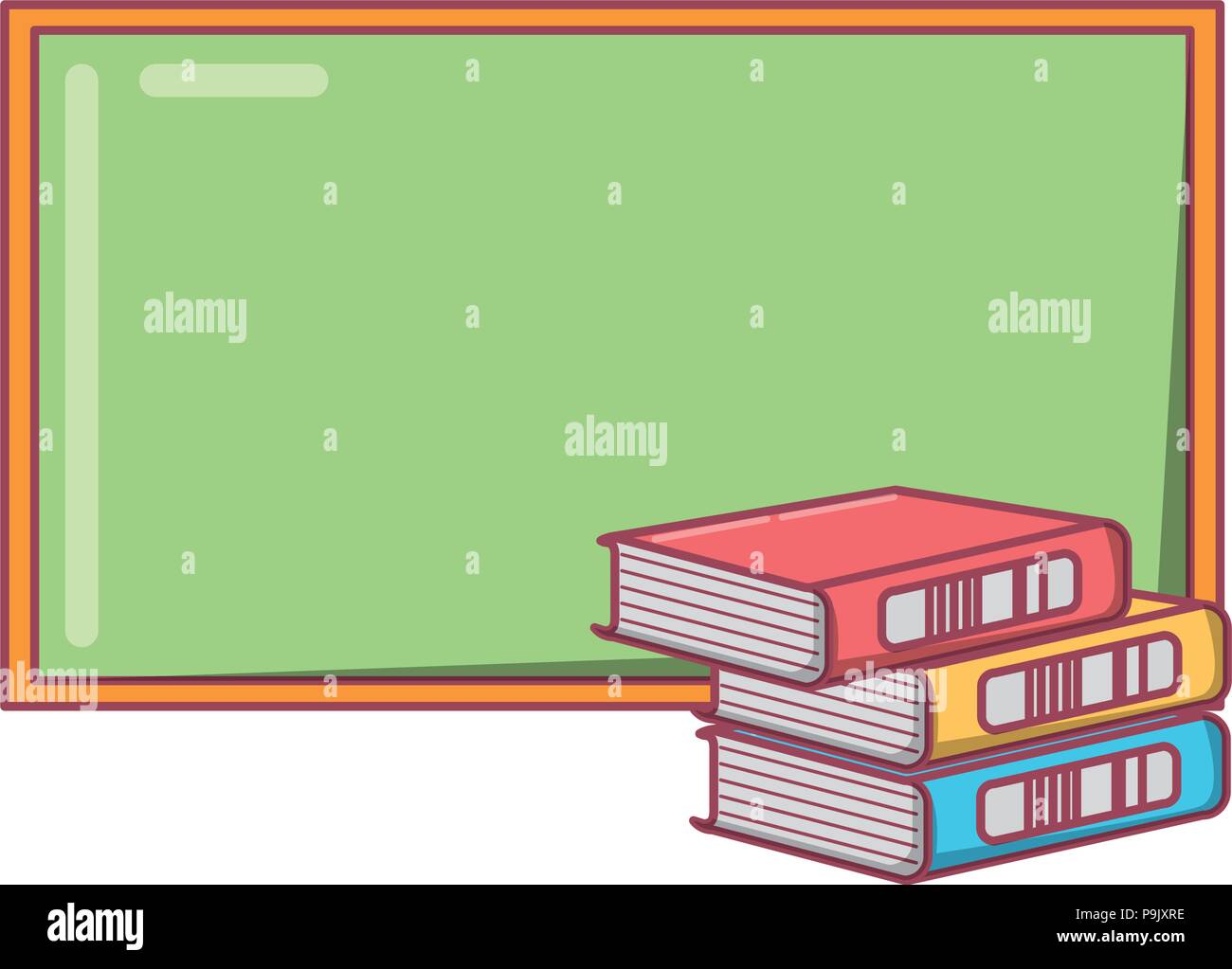school chalkboard with stack of books over white background, vector ...