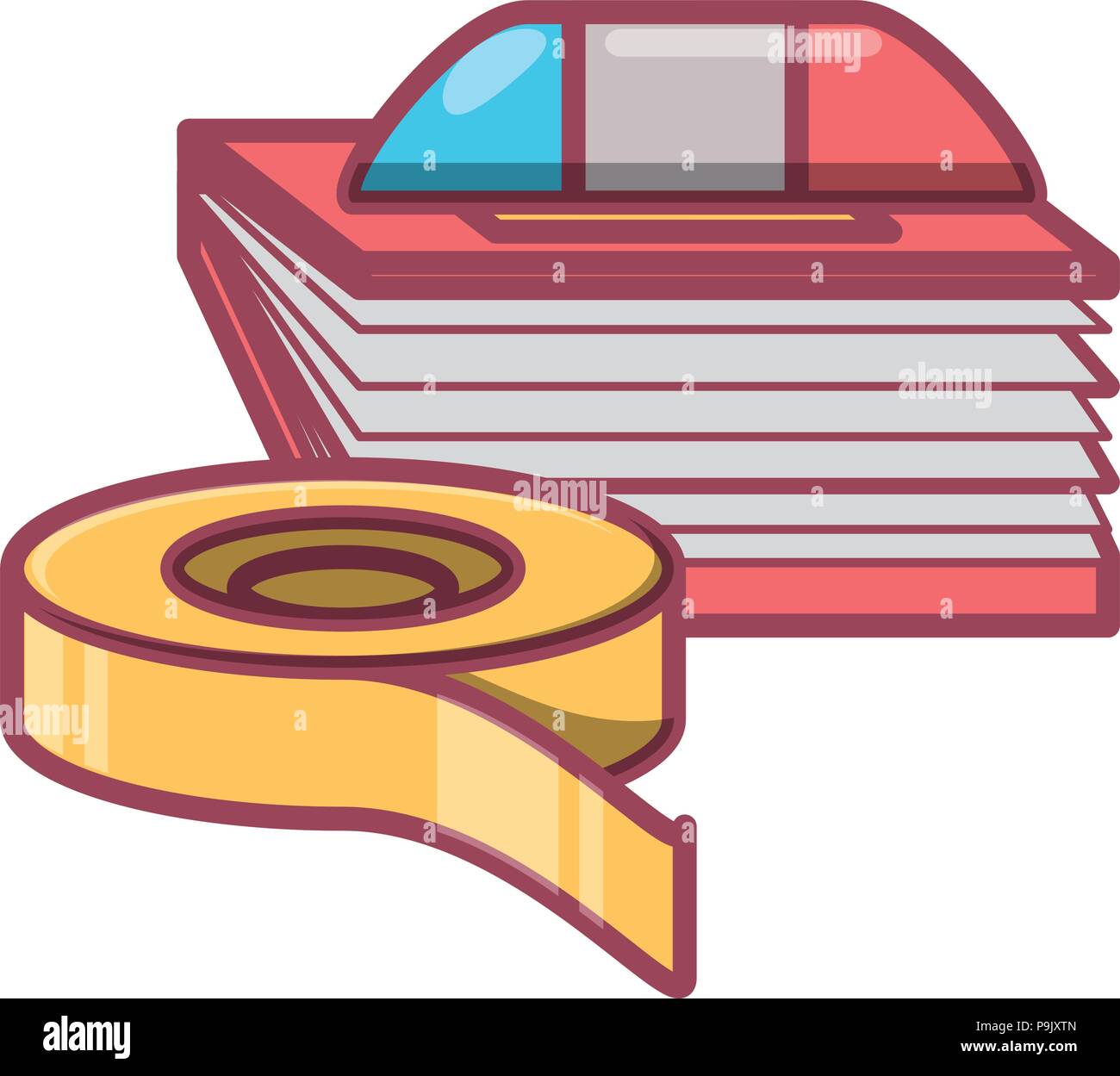 notebook with tape and eraser over white background, vector ...