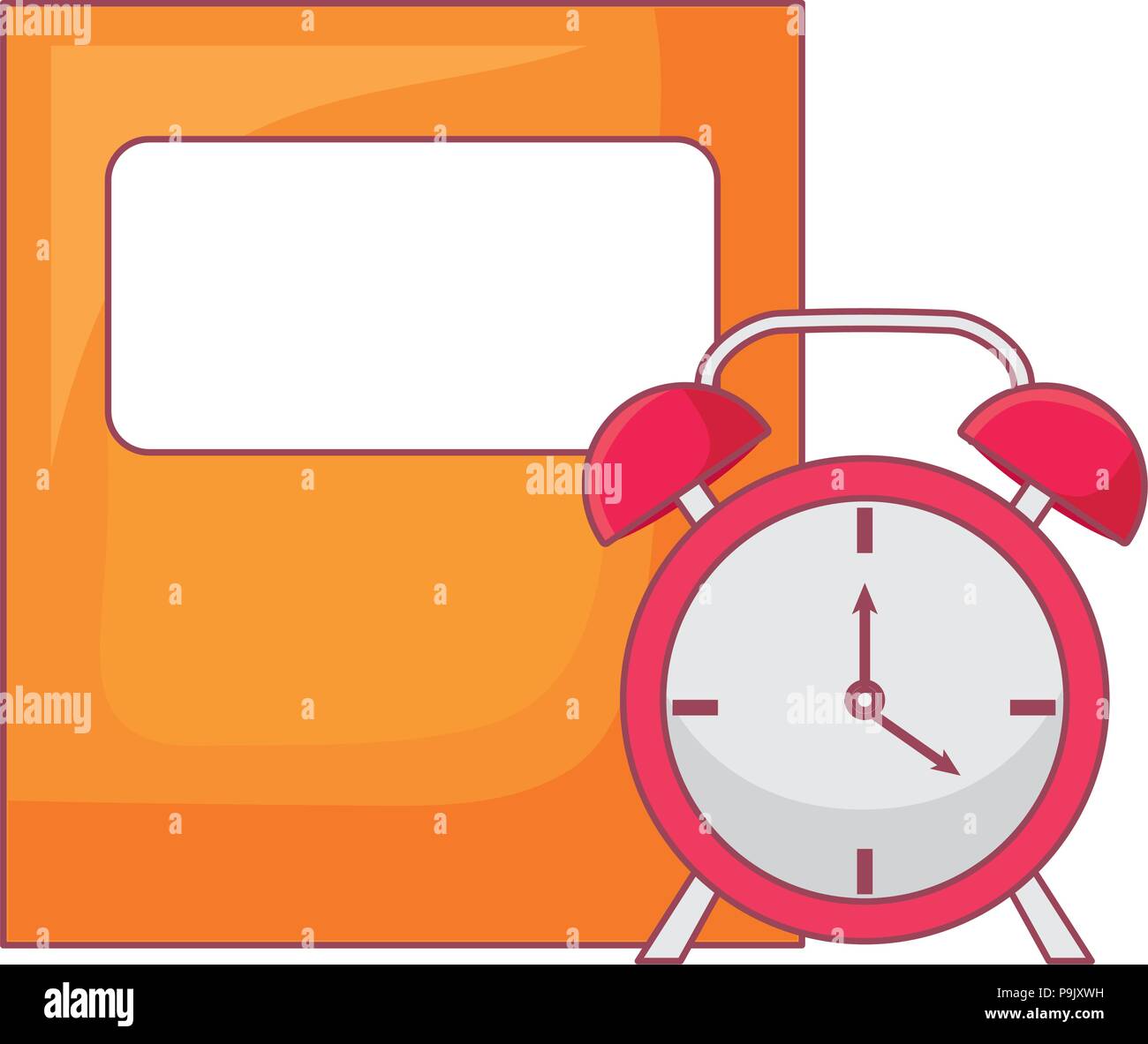 notebook and clock over white background, vector illustration Stock ...