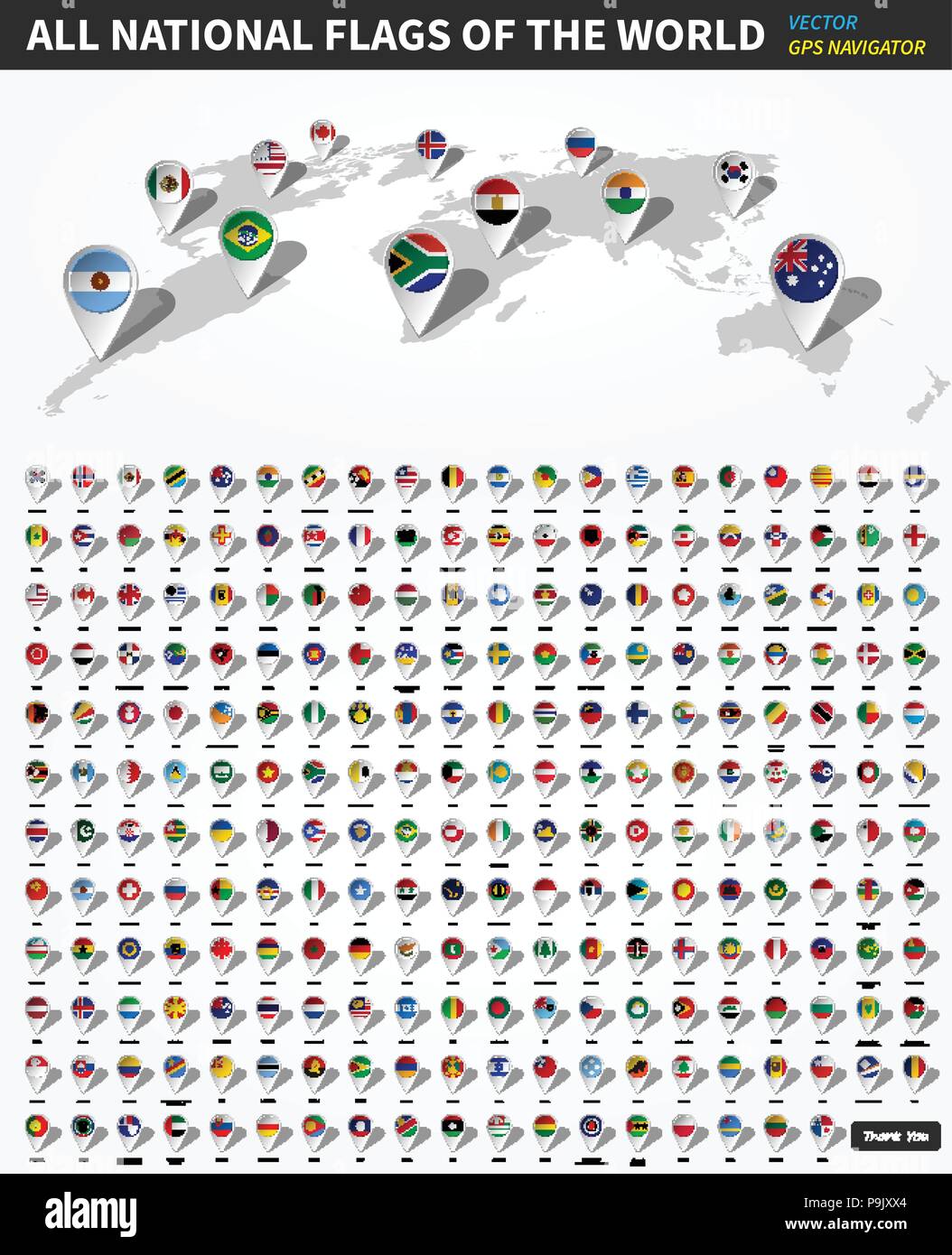 All official national flags of the world . GPS navigator location pin ...