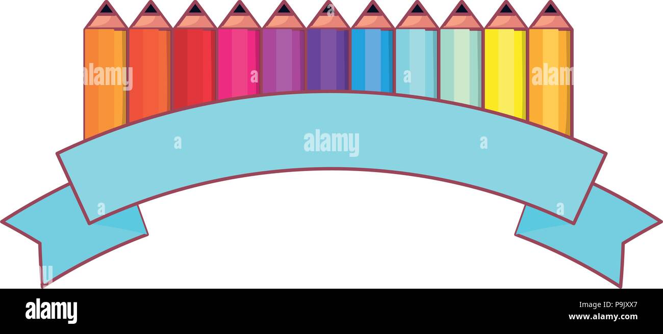 school emblem design with decorative ribbon and colored pencils over ...