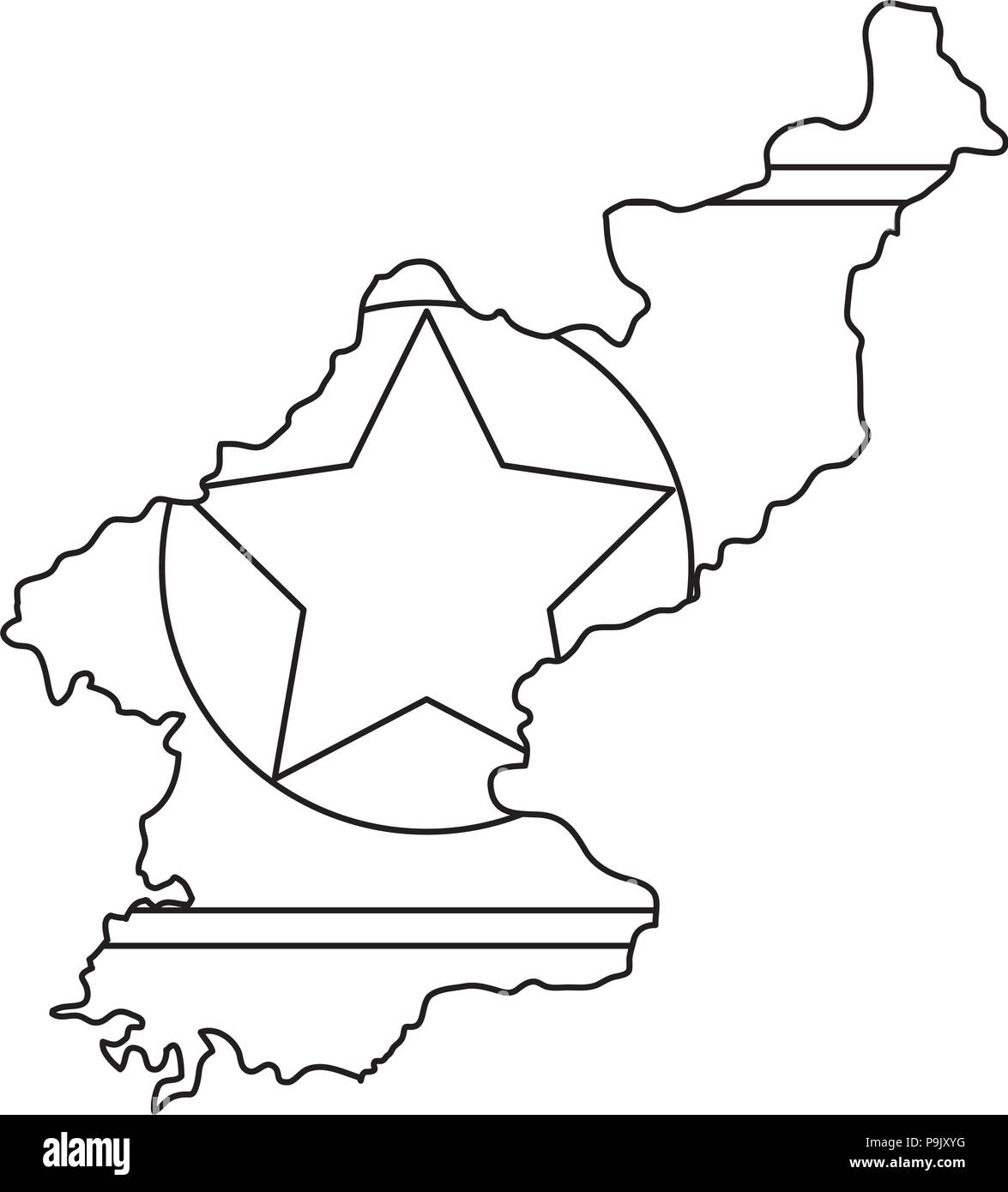 north korea flag in map shape over white background, vector ...