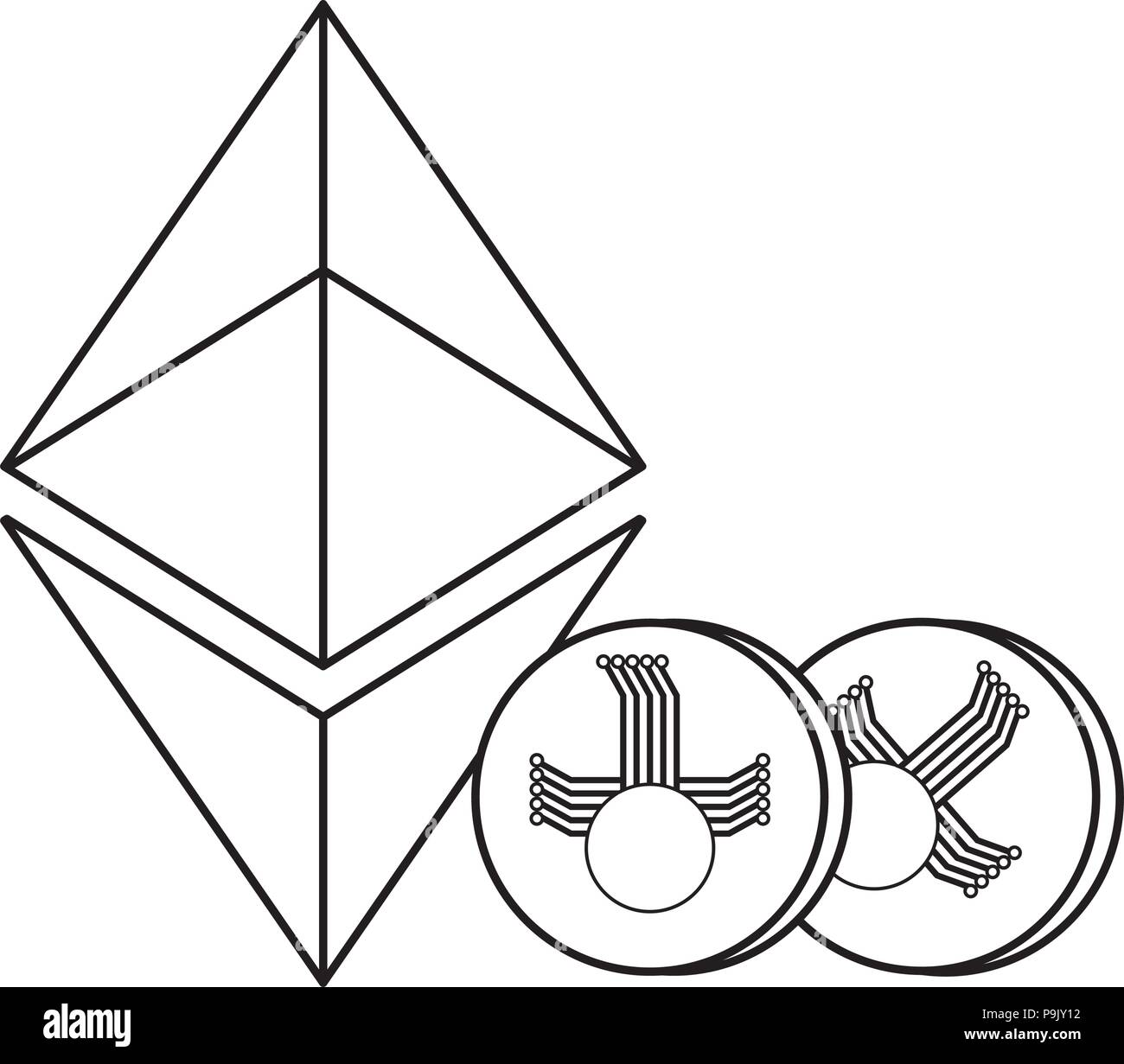 ethereum symbol and cryptocoins icon over white background, vector ...
