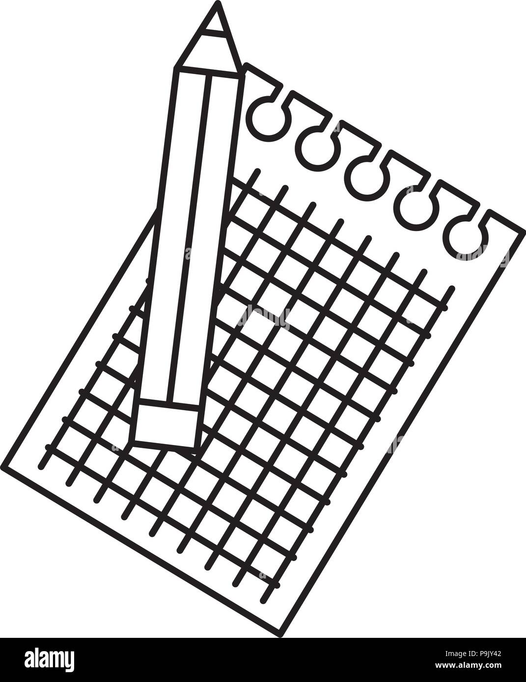 notebook sheet and pencil over white background, vector illustration ...