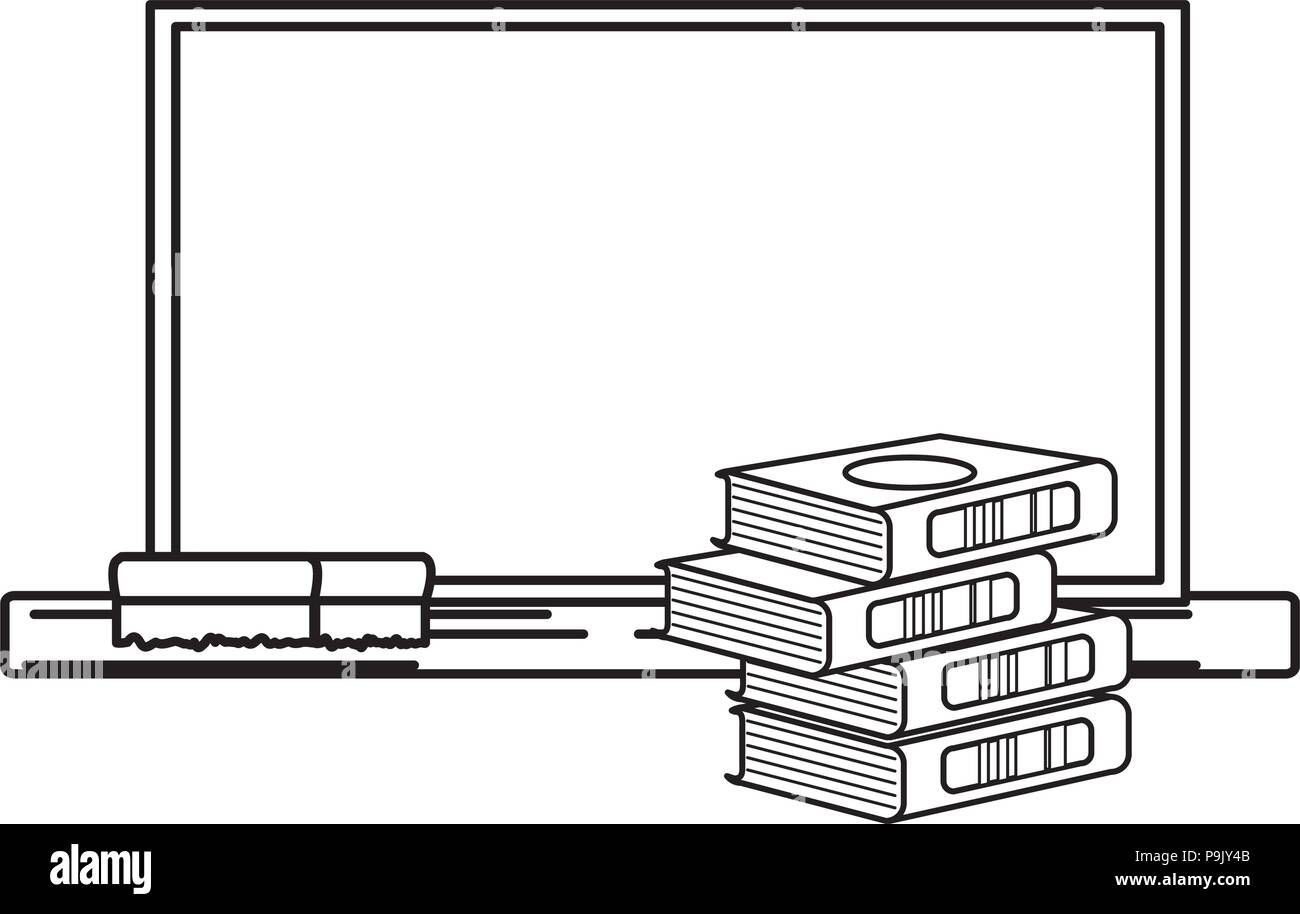 school chalkboard with stack of books over white background, vector ...