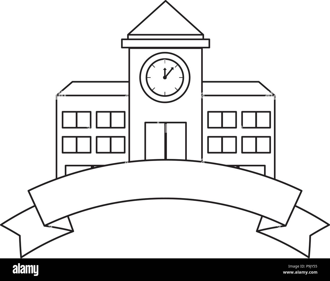 school emblem design with decorative ribbon and school building over ...