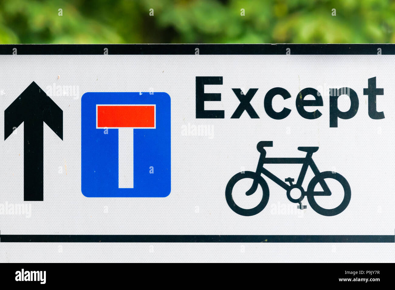 Road sign indicating no entry for vehicles except bicycles Stock Photo ...