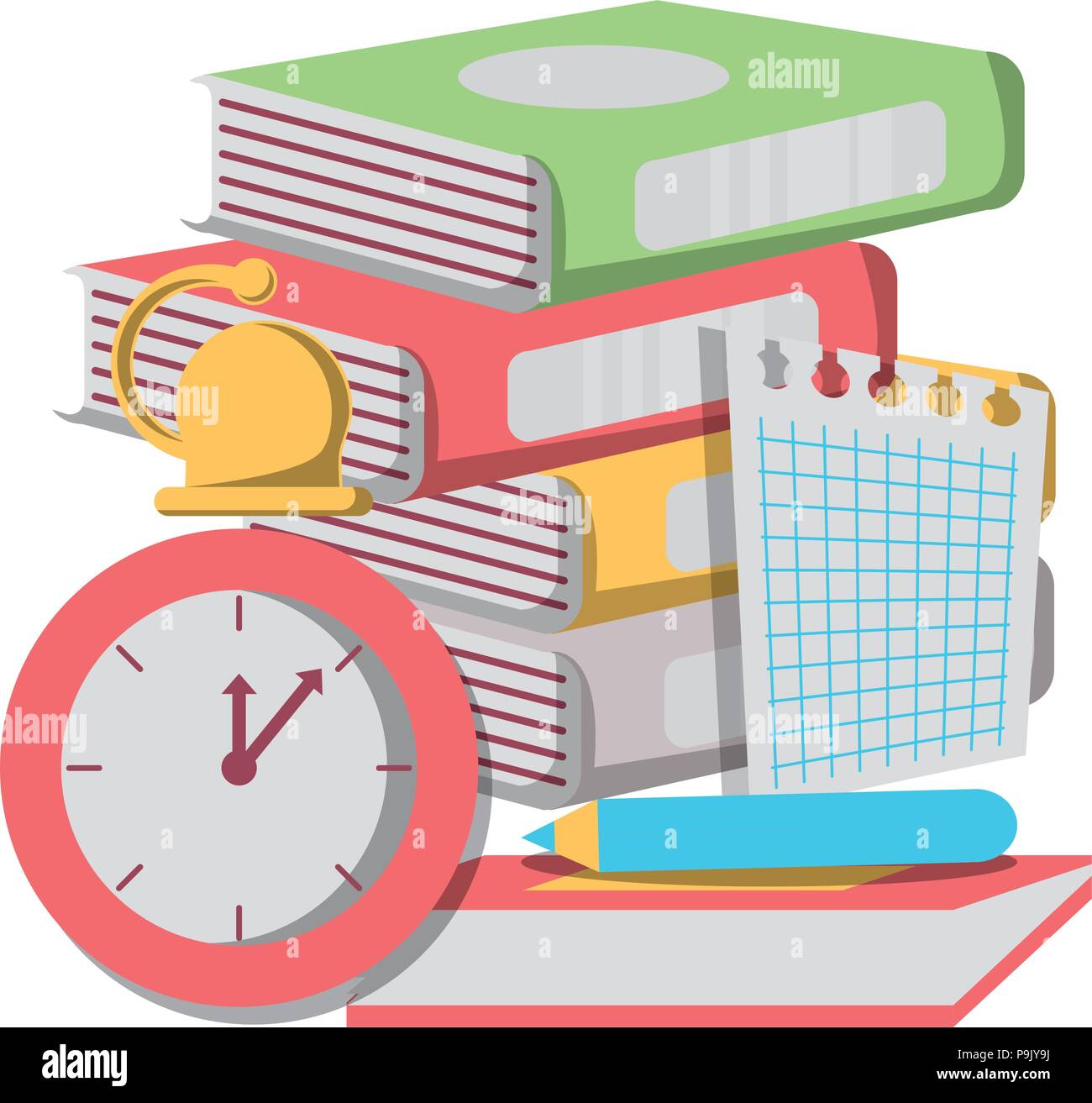 stack of books and chronometer over white background, vector ...