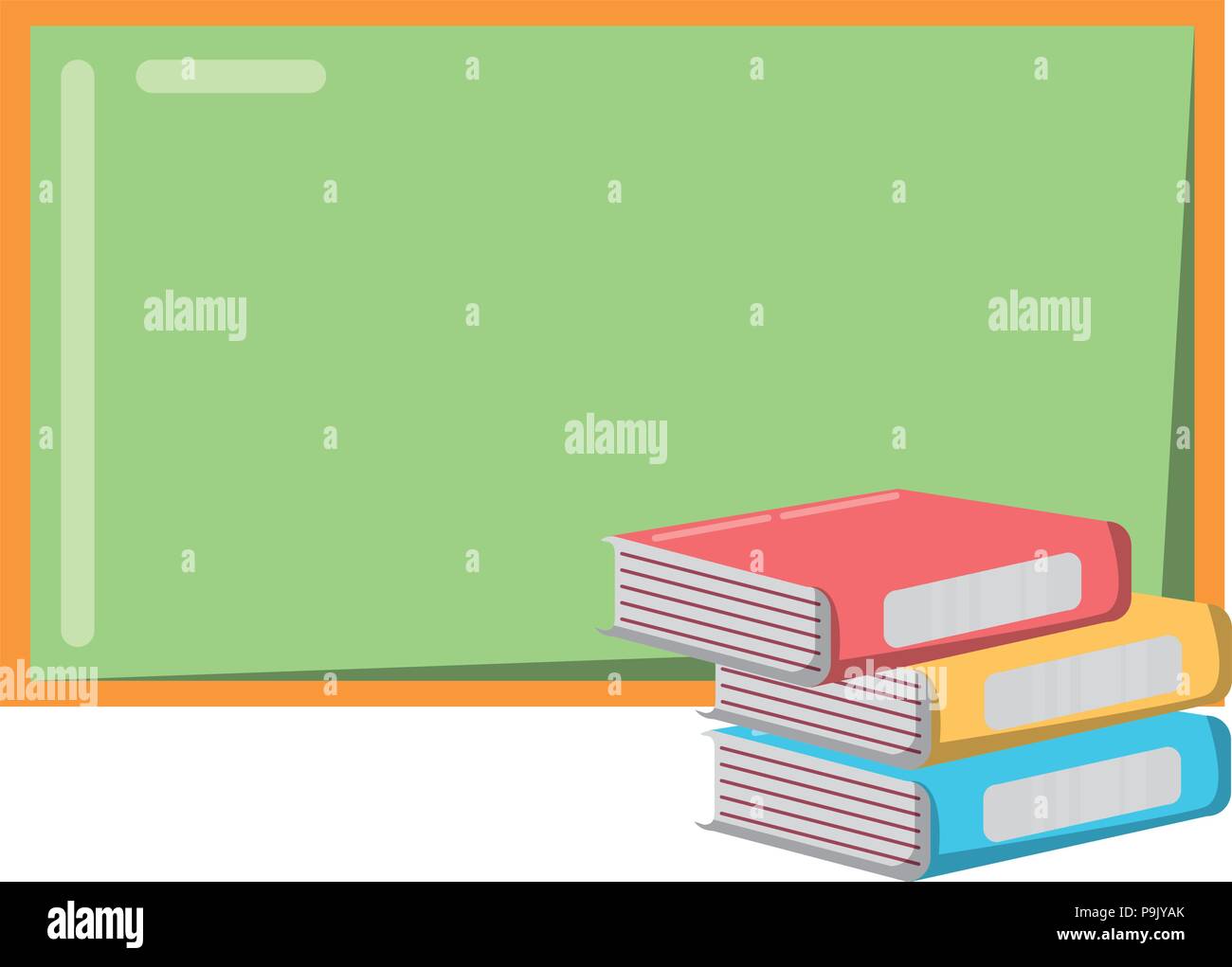school chalkboard with stack of books over white background, vector ...