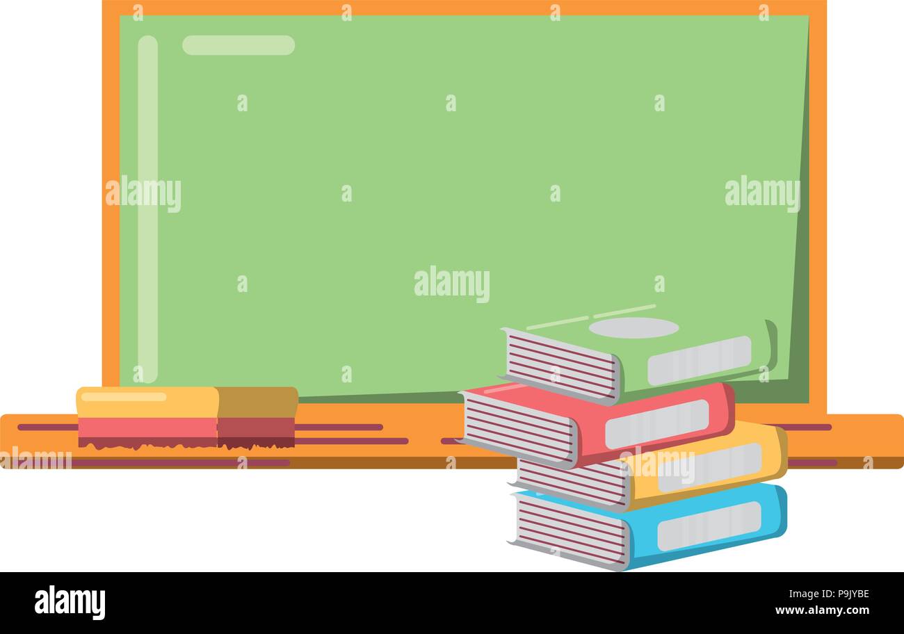 school chalkboard with stack of books over white background, vector ...