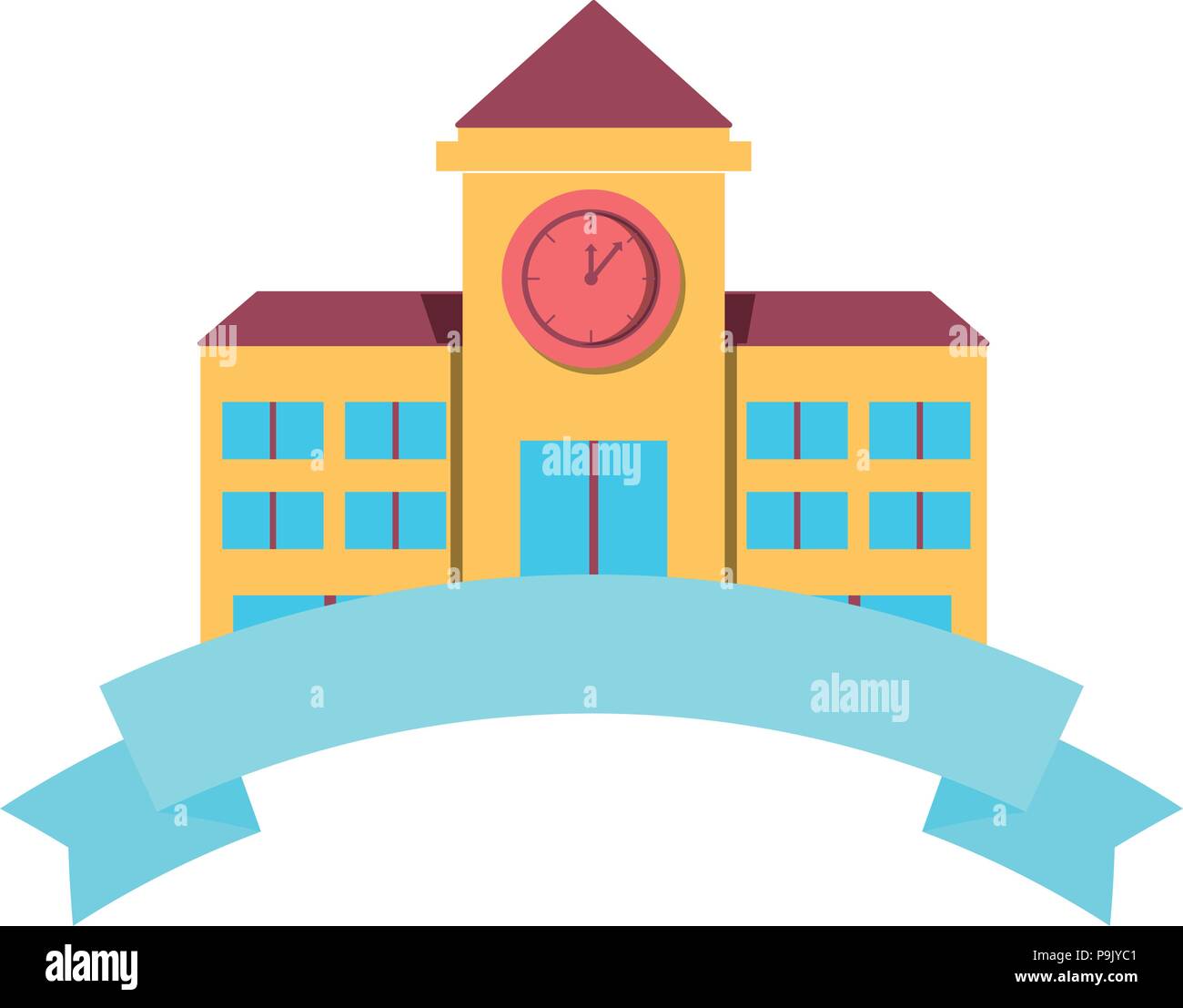 school emblem design with decorative ribbon and school building over ...
